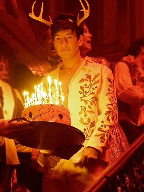 Saltburn Oliver Quick Green Leaf Embroidery White Jacket