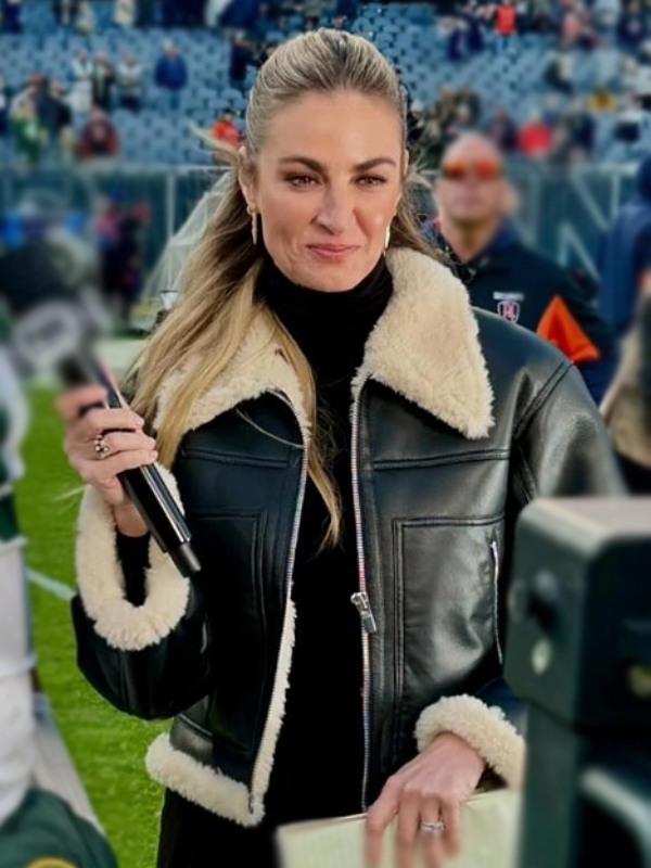 Erin Andrews Black Leather Shearling Faux Fur Jacket